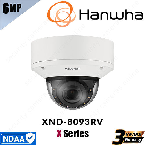 Hanwha Wisenet XND-8093RV 6MP AI Dome Security Camera