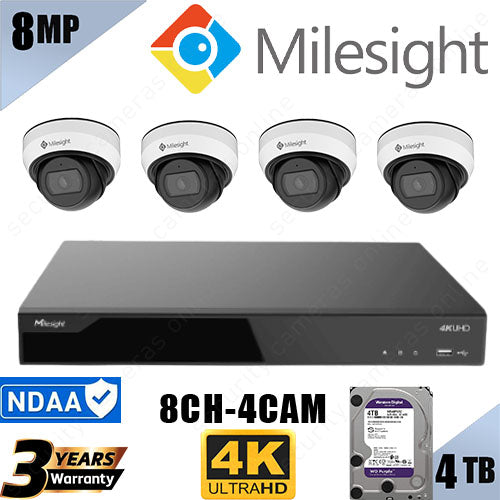 Milesight 8 Channel NVR CCTV: 4x 8MP Security IP Cameras
