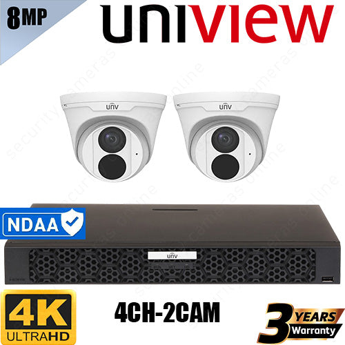 Uniview 8 Channel CCTV Kit - 2 x 8MP 4K Turret Security Cameras